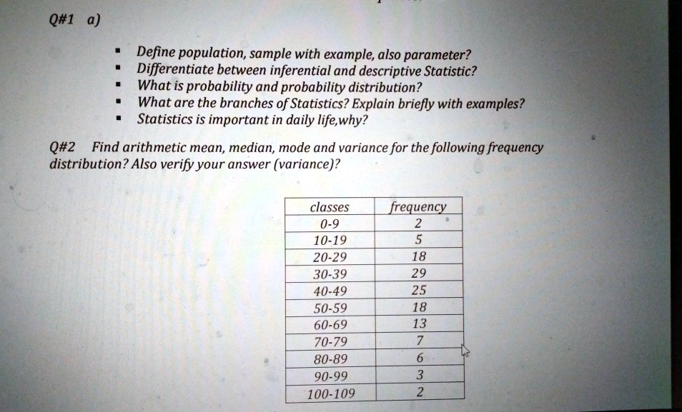 SOLVED: Define population, sample with example; also parameter ...