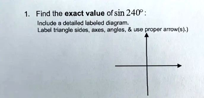 1. Find the exact value of sin 240°: Include a detailed labeled diagram ...