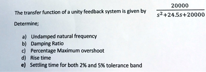 SOLVED: The transfer function of a unity feedback system is given by: s ...