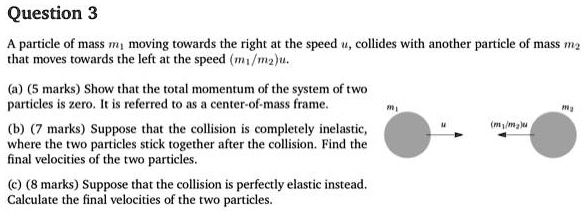 Question 3 A particle of mass m₁ moving towards the right at the speed u, collides with another ...