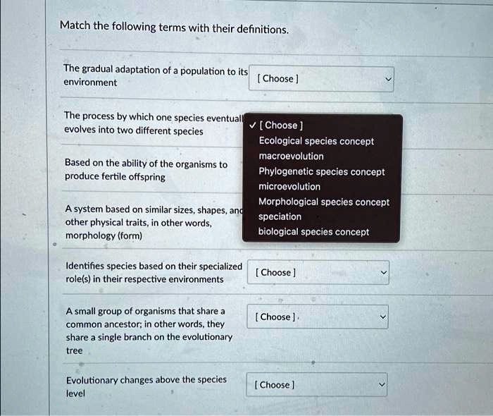 Match the following terms with their definitions. The gradual ...