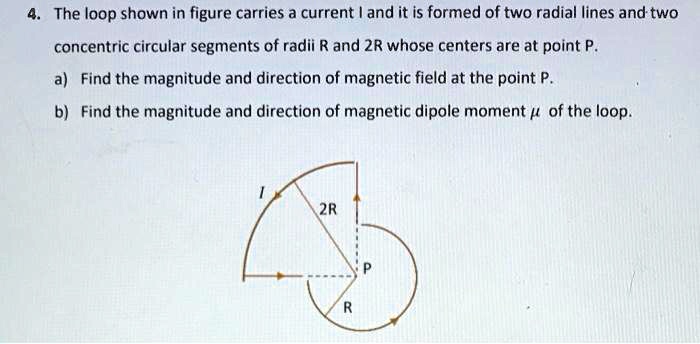 SOLVED: The loop shown in figure carries a current' and it is formed of two radial lines and two ...