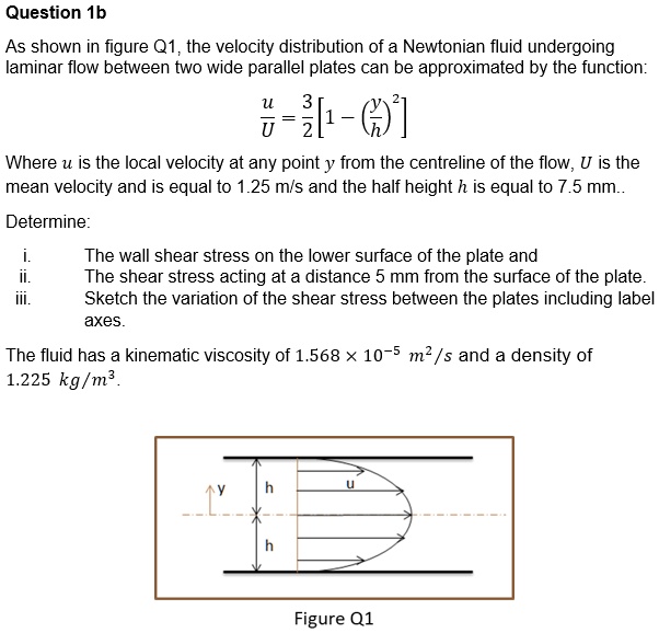 Question 1b As shown in figure Q1, the velocity distribution of a Newtonian fluid undergoing ...