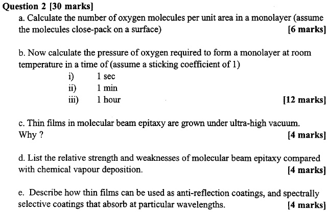 [GET ANSWER] question 2 30 marks calculate the number of oxygen molecules per unit area in ...
