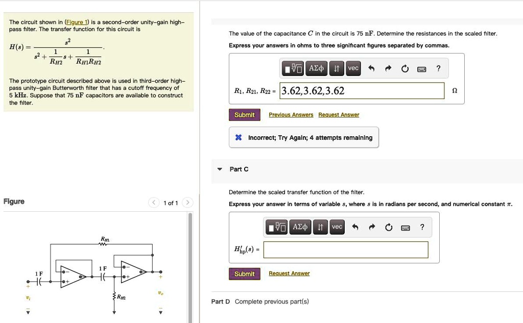 SOLVED: The circuit shown in Figure 1 is a second-order unity-gain high ...