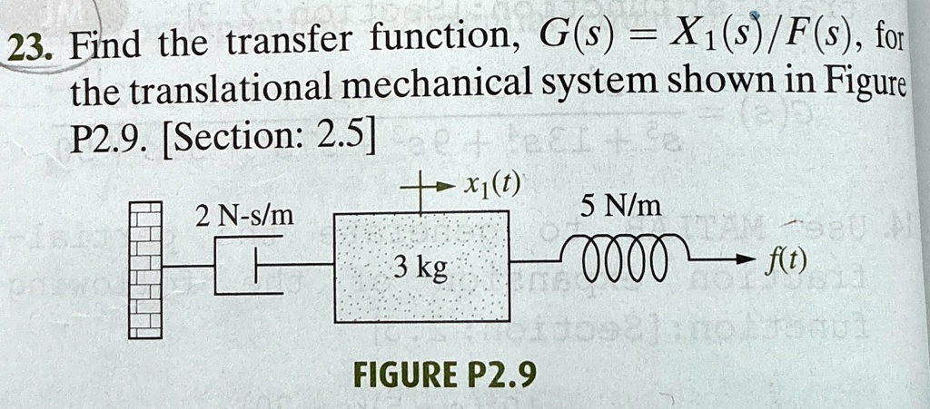 23. Find the transfer function, G(s) = X1(s)/F(s), for the translational mechanical system shown ...