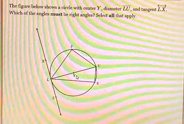 SOLVED: The figure below shows circle with center Y diameter LU , and ...