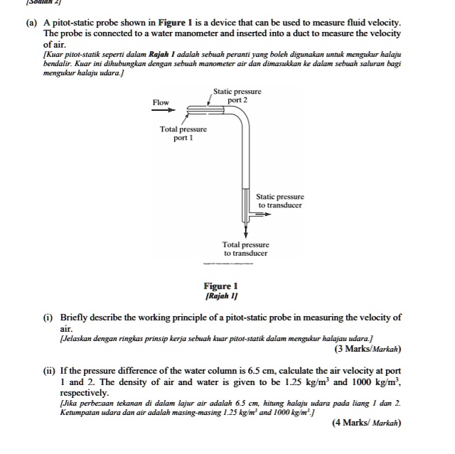 (a) A pitot-static probe shown in Figure 1 is a device that can be used to measure fluid ...
