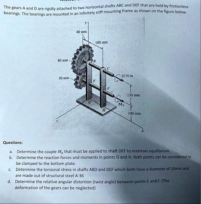 SOLVED: The gears A and D are attached to two horizontal shafts ABC and DEF that are held by ...