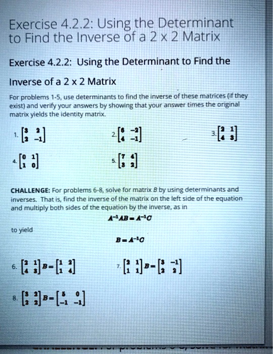 exercise 422 using the determinant to find the inverse of a 2 x 2 ...