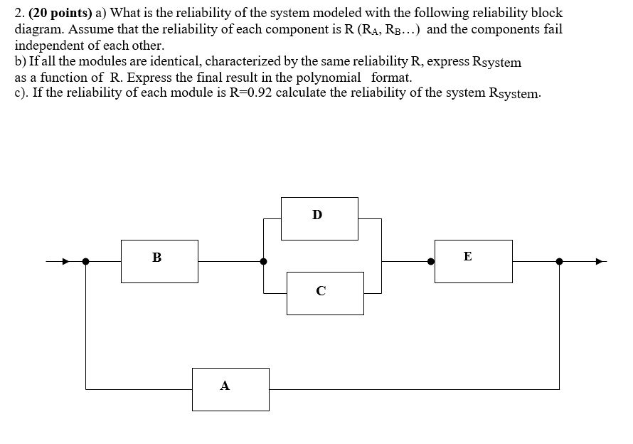 SOLVED: 2.(20 points) a What is the reliability of the system modeled with the following ...