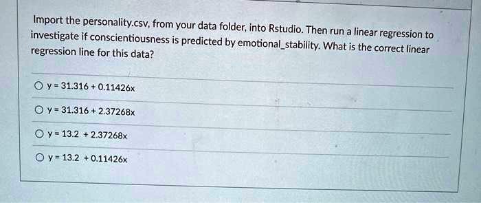 SOLVED: Import the personality.csv; from your data folder; into Rstudio. Then investigate if ...