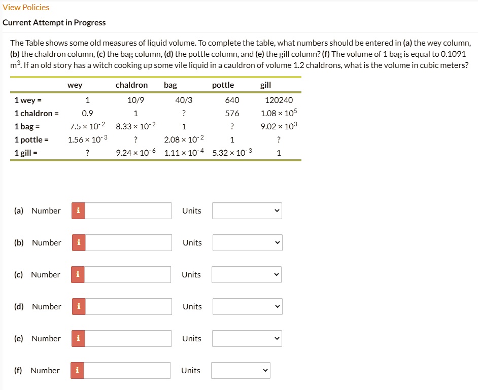 The table shows some old measures of liquid volume. To complete the ...