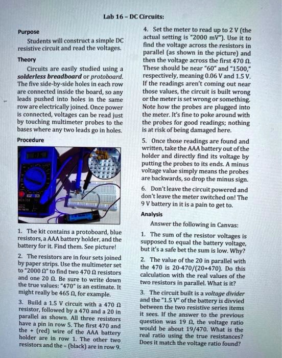 lab 16 dc circuits purpose students will construct a simple dc ...