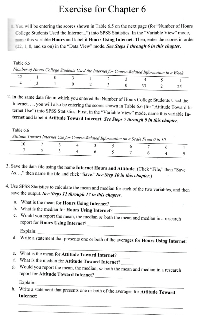 exercise for chapter 6 you will be entering the scores shown in table ...