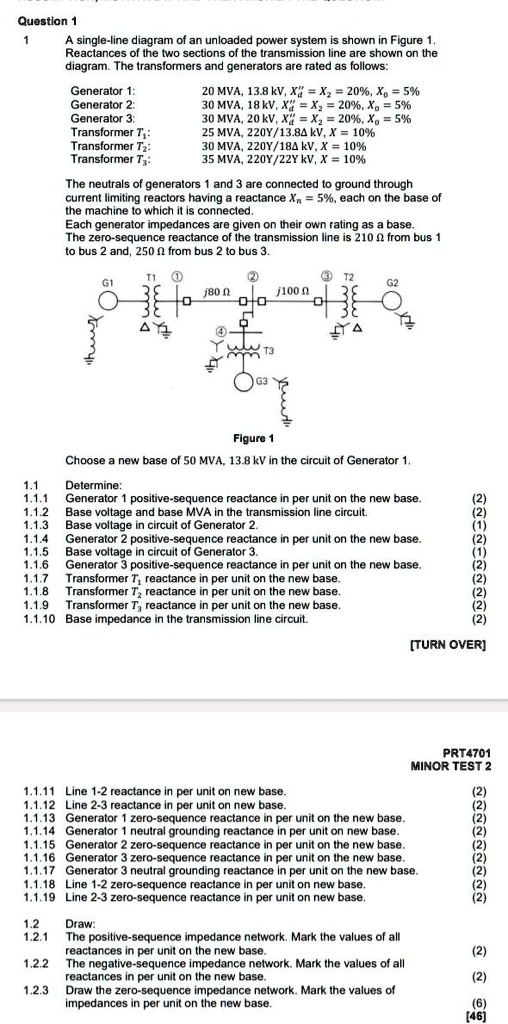 SOLVED: Question single-line diagram of an unloaded power system shown ...
