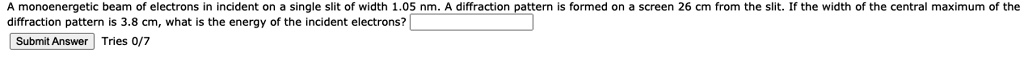 SOLVED: monoenergetic beam electrons incident on single slit of width ...