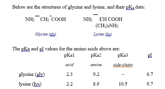 SOLVED: Below are the structures of glycine and lysine and their pKa data: NH2 CH2 COOH NH2 CH2 ...