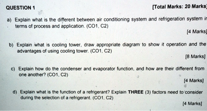 SOLVED: [Total Marks: 20 Marks] a) Explain what is the difference between an air conditioning ...