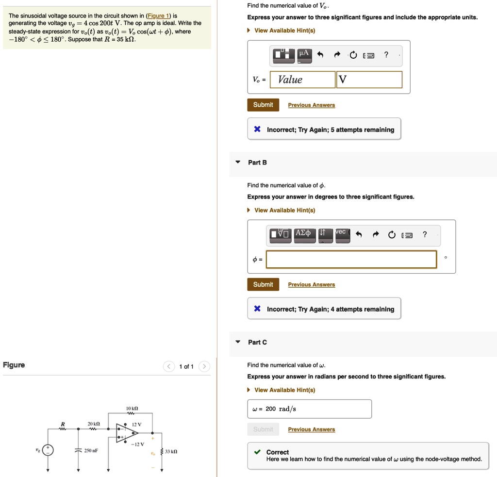 The sinusoidal voltage source in the circuit shown in (Figure 1) is generating the voltage vg ...