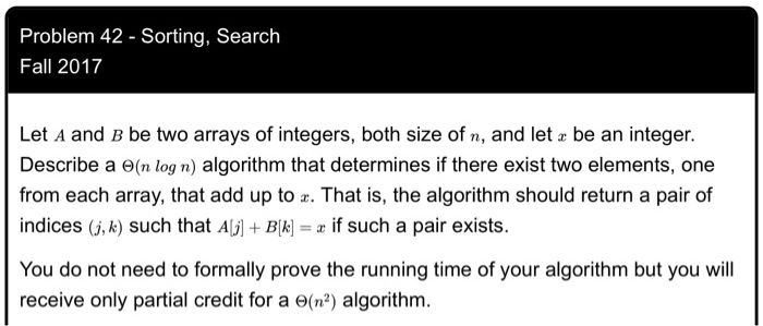 Solved Problem 42 Sorting Search Fall2017 Let A And B Be Two Arrays 5953