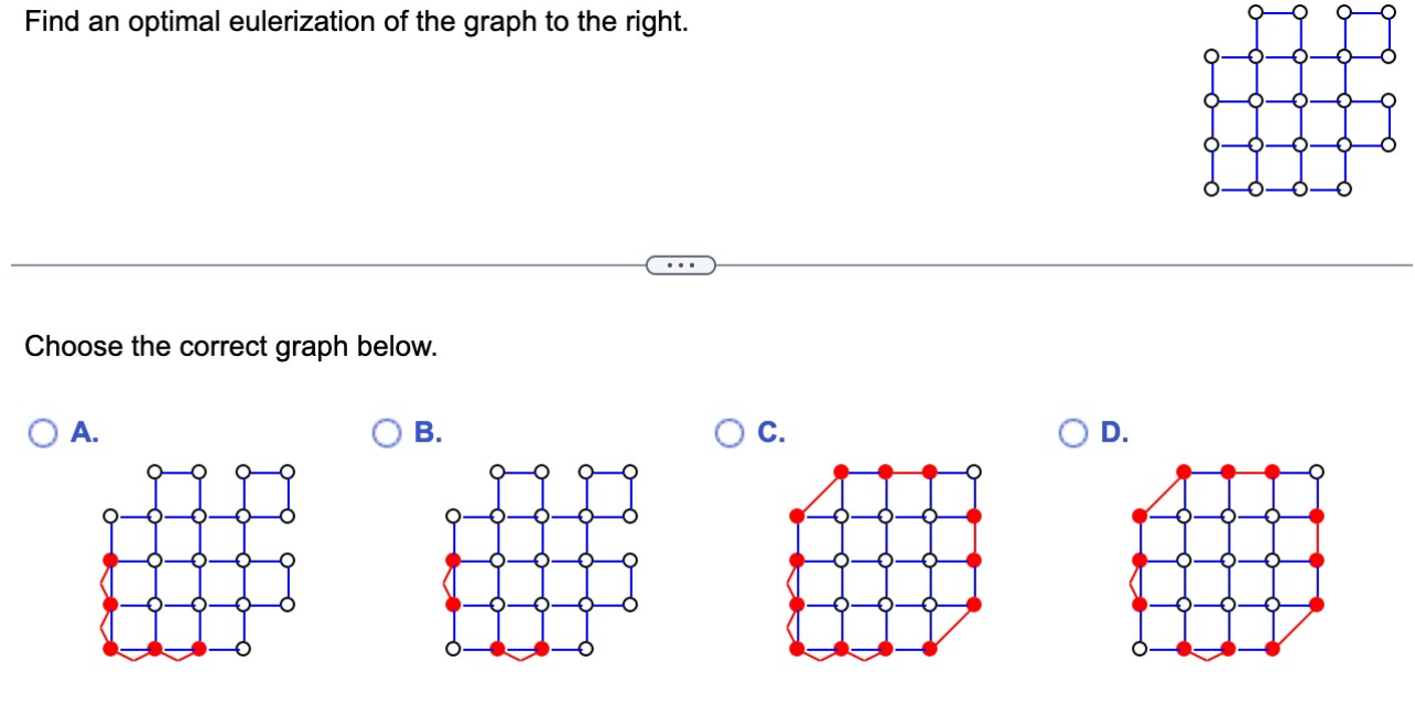 Find An Optimal Eulerization Of The Graph To The Right Choose The Correct Graph Below A B C D 