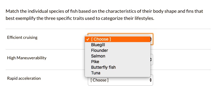 match the individual species of fish based on the characteristics of ...