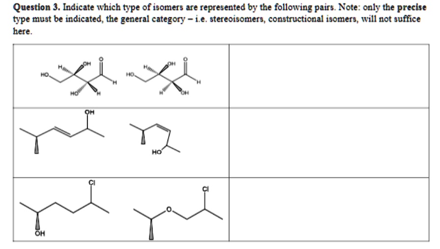 Solved Question J Indicate Which Type Of Isomers Are Represented By The Following Pairs Note