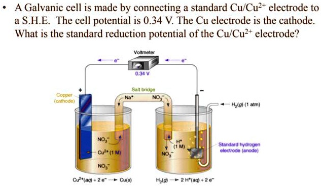 A Galvanic cell is made by connecting a standard Cu/Cu^2+ electrode to ...