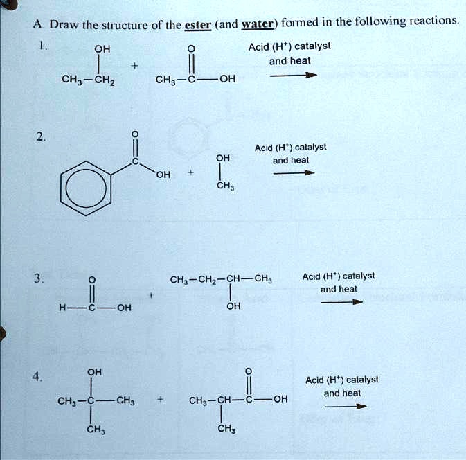 SOLVED: A. Draw the structure of the ester (and water) formed in the ...
