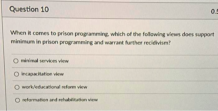 Question 10 When it comes to prison programming, which of the following ...