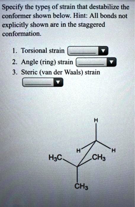 Specify the types of strain that destabilize the conformer...