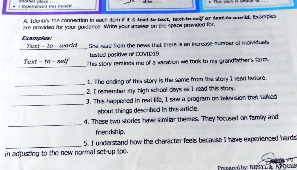 A. Identify the connection in each item if it is text-to-text, text-to ...