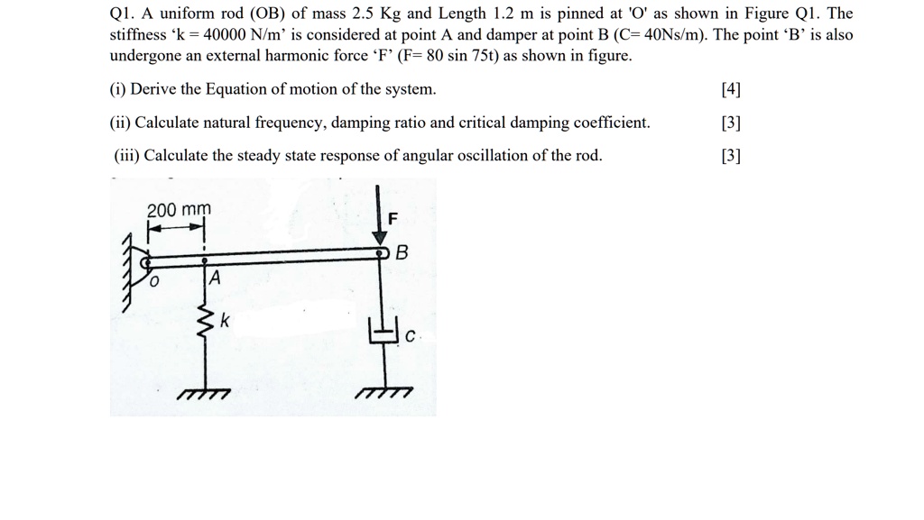 q1 a uniform rod ob of mass 25 kg and length 12 m is pinned at o as shown in figure q1 the ...