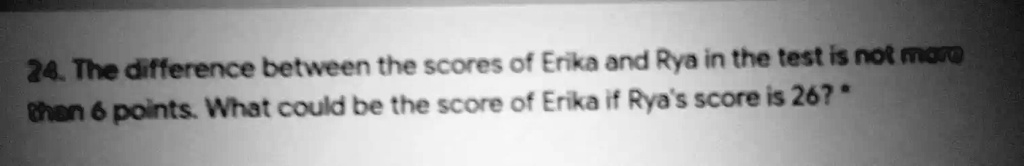 24. The difference between the scores of Erika and Rya in the test is ...