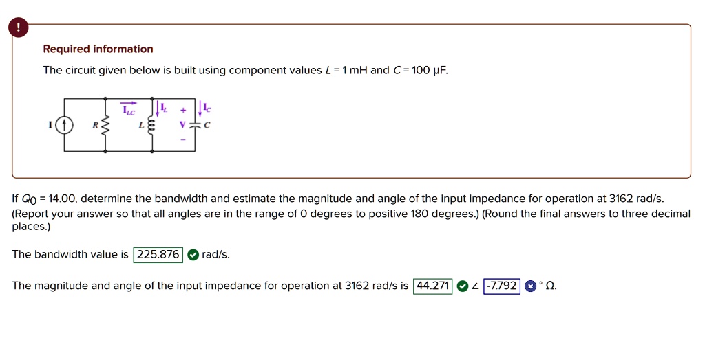 required information the circuit given below is built using component values l 1 mh and c 100 ...
