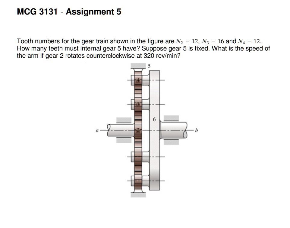 MCG 3131 - Assignment 5 Tooth numbers for the gear train shown in the ...