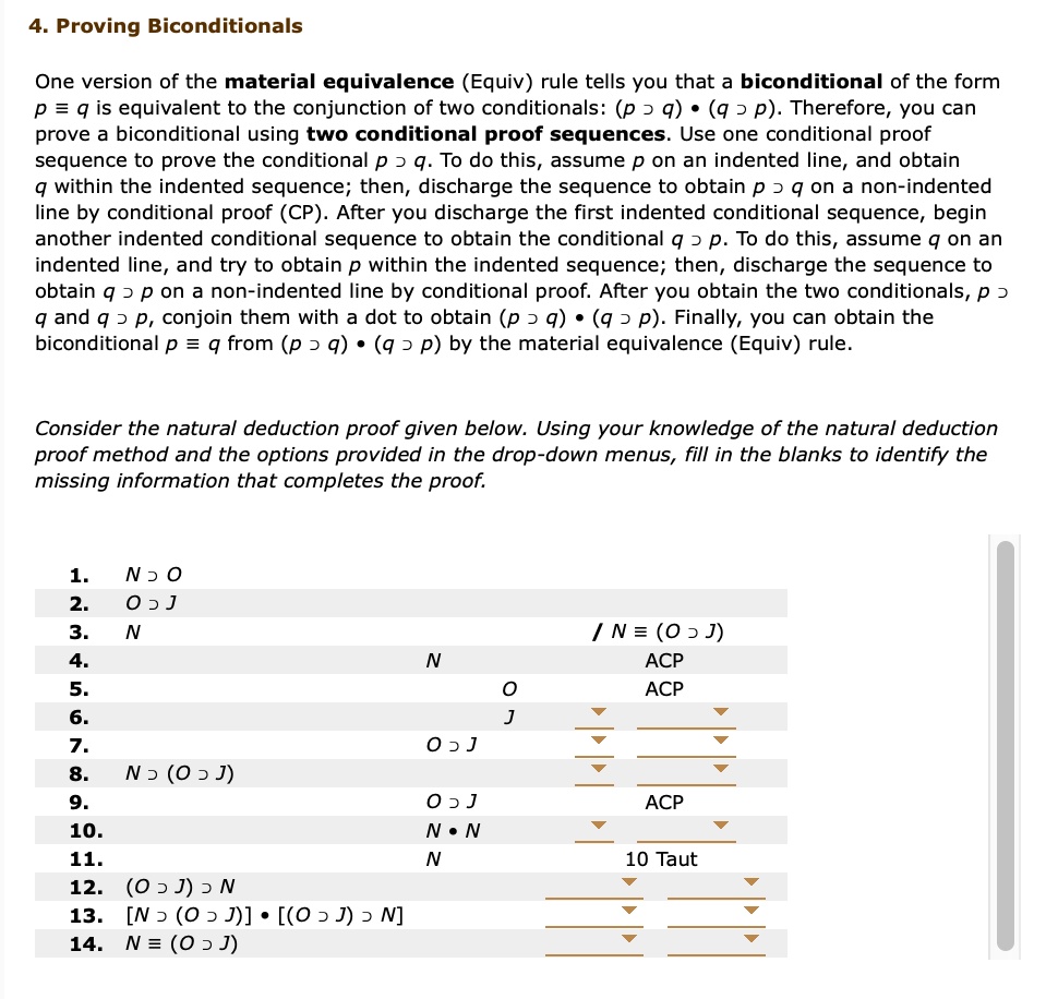 proving biconditionals one version of the material equivalence equiv ...
