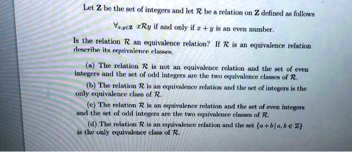Solved Let Z Be The Set Of Integers And Let R Be Relation On Z Defined