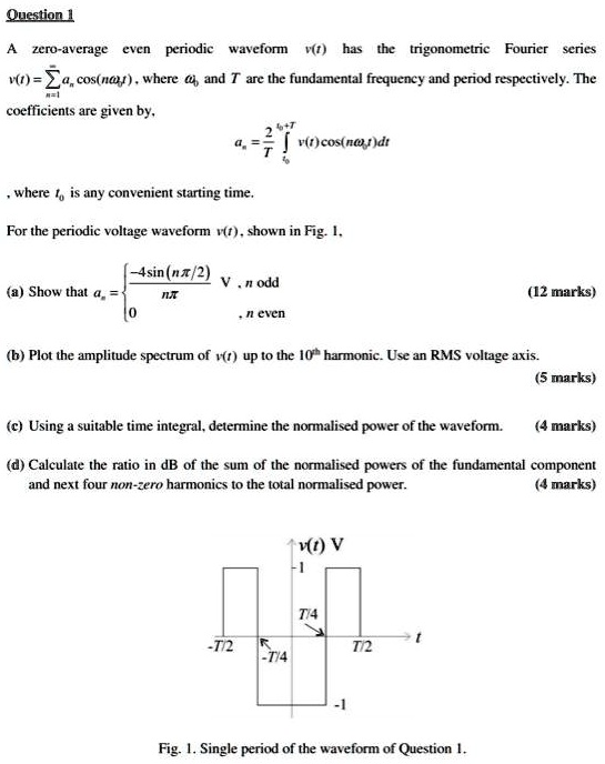 SOLVED: Texts: Question 1 A. The zero-average even periodic waveform v ...