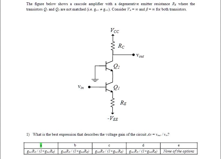 SOLVED: The figure below shows a cascode amplifier with a degenerative emitter resistance R ...