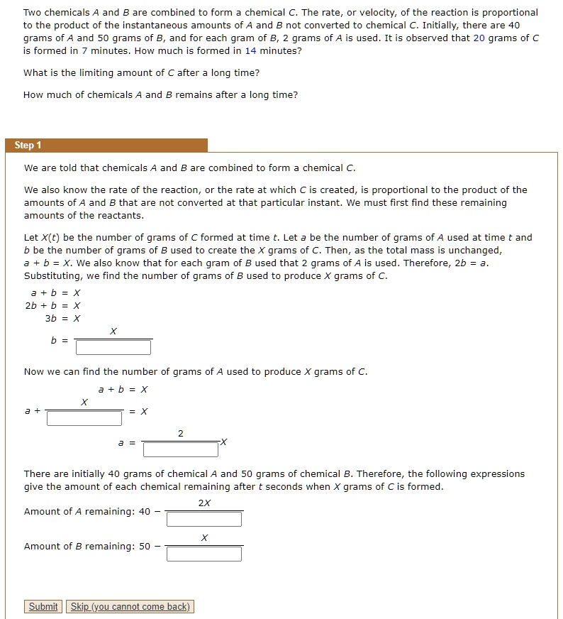 two chemicals and are combined to form chemical c the rate or velocity ...