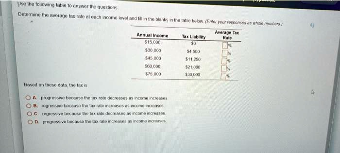 Use the following table to answer the questions Determine the average ...