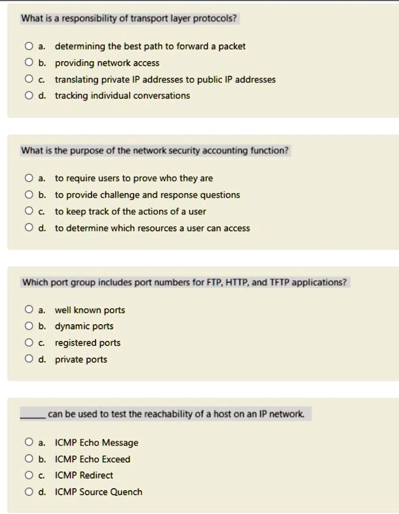 SOLVED: What is a responsibility of transport layer protocols? a ...