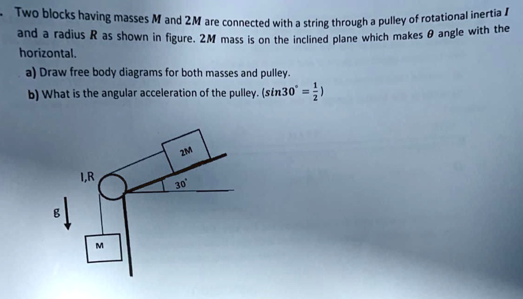[GET ANSWER] two blocks having masses m and 2m are connected with a string through a pulley of ...