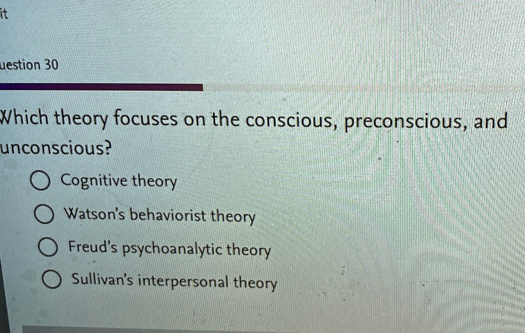 Which theory focuses on the conscious, preconscious, and unconscious ...