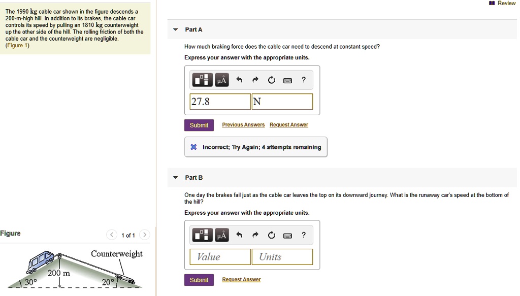review the 1990 kg cable car shown in the figure descends 200 m high ...