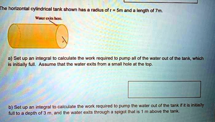 The horizontal cylindrical tank shown has a radius of r = 5m and a ...