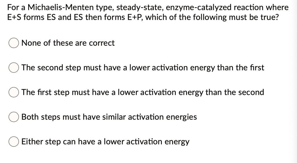 SOLVED: For a Michaelis-Menten type, steady-state, enzyme-catalyzed ...