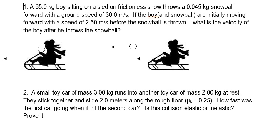 ha 650 kg boy sitting on a sled on frictionless snow throws a 0045 kg ...